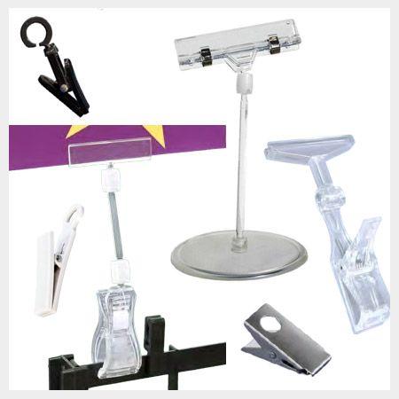 Pinzas. Distintos modelos para colocar publicidad en estanterías y lineales
