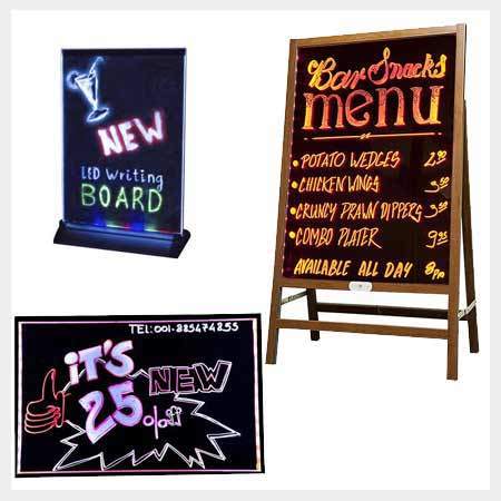 pizarra led de sobremesa, pizarra led mural, pizarra de led con atril