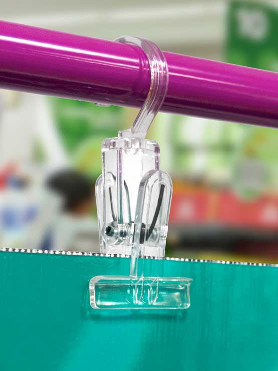 Pinzas. Distintos modelos para colocar publicidad en estanterías y lineales